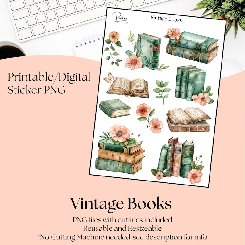 Printable Stickers- Vintage Books | Digital Download Stickers ...
