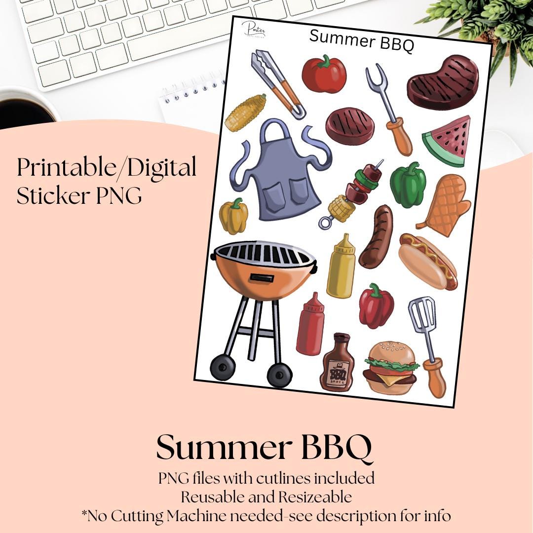 Printable Stickers- Summer BBQ | Digital Download Stickers | Stickers ...