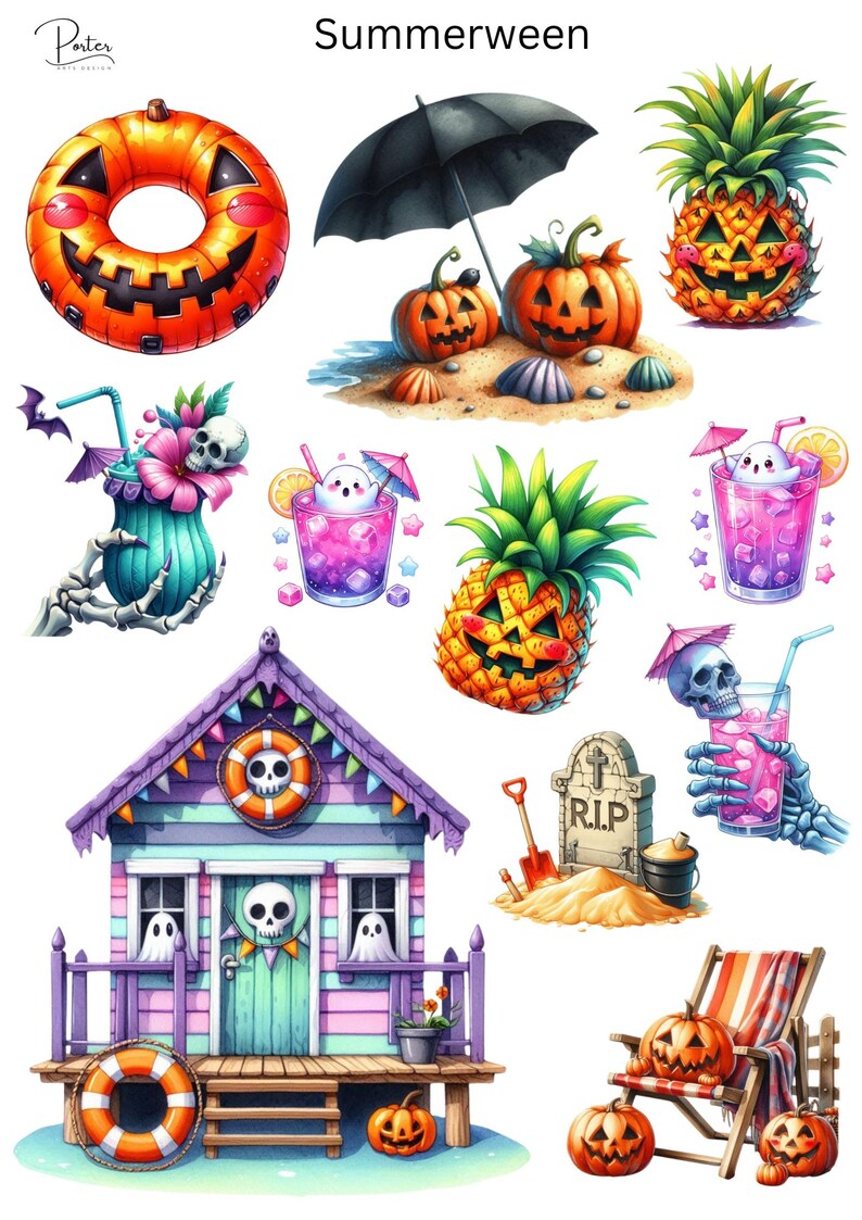 Printable Stickers- Summerween | Digital Download Stickers | Stickers ...