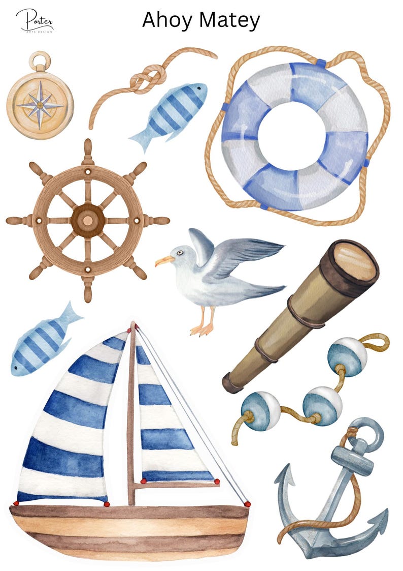 Printable Stickers- Ahoy Matey | Digital Download Stickers | Stickers ...