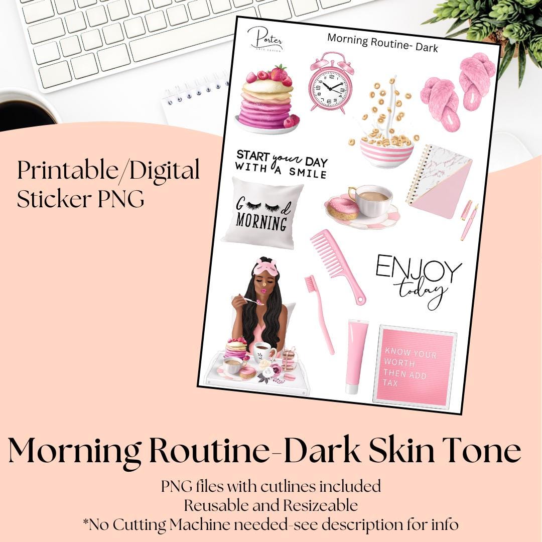 Printable Stickers- Morning Routine- Dark Skin Tone | Digital Download ...