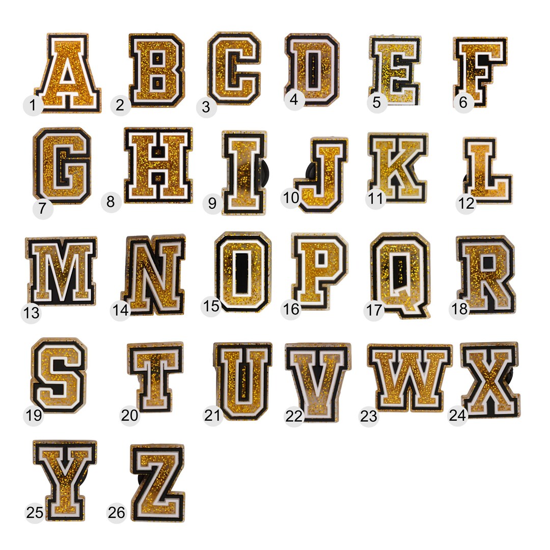 Gold Glitter Alphabet Shoe Charms – Varsity Letters A-Z for Clogs ...