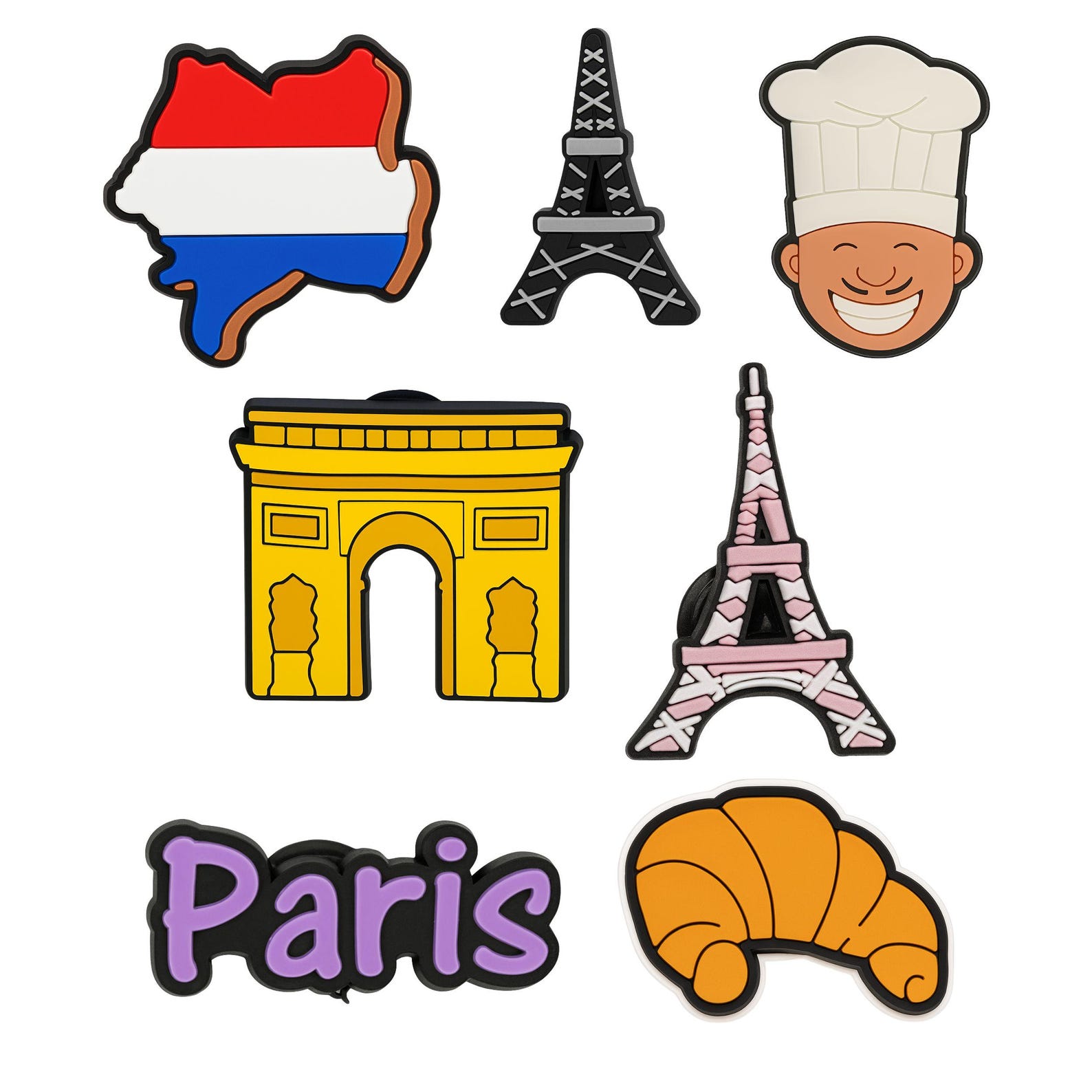 France Shoe Charms – Paris Eiffel Tower, Croissant, Chef Accessories ...