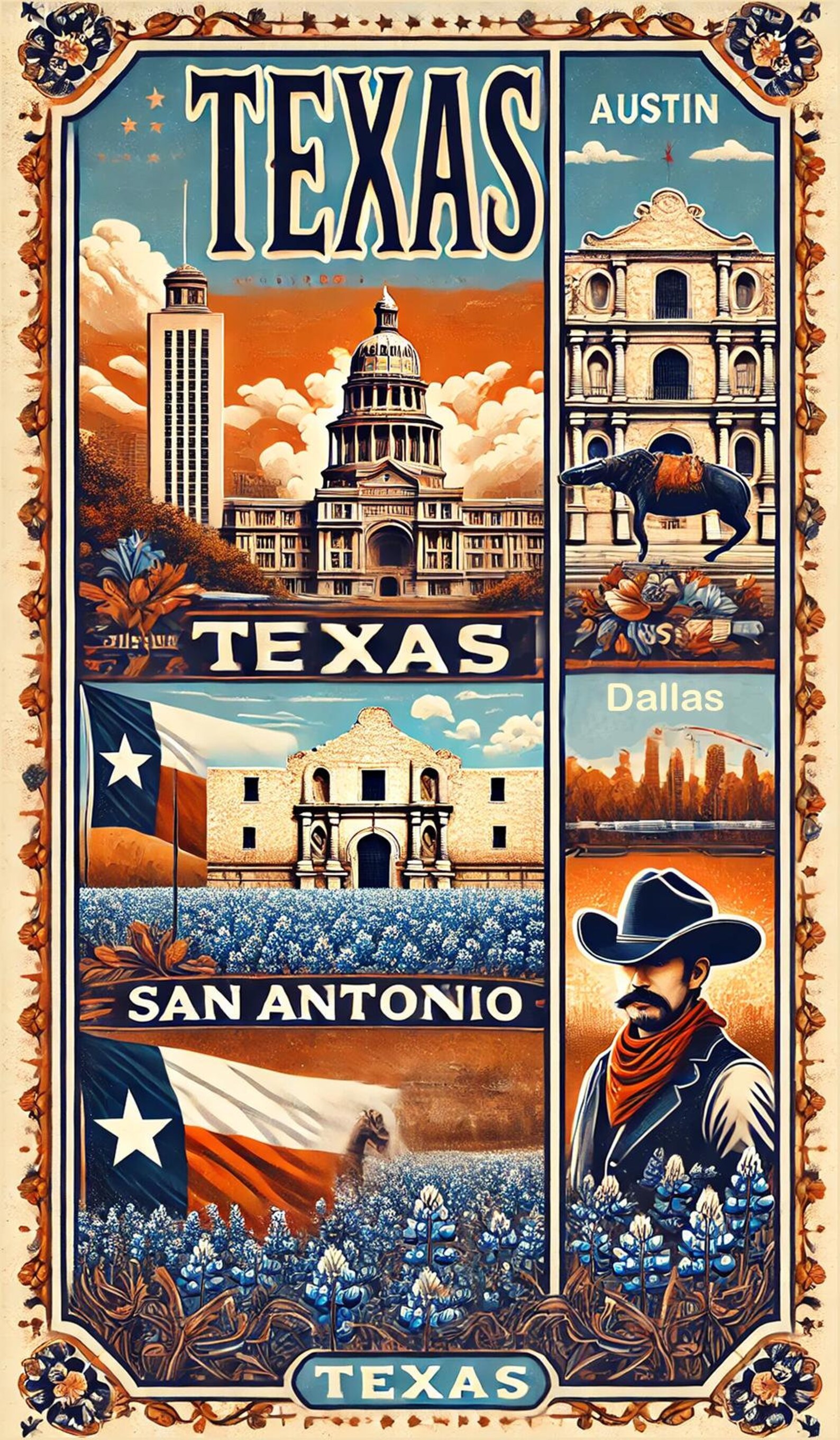 Texas Vintage Poster - Etsy