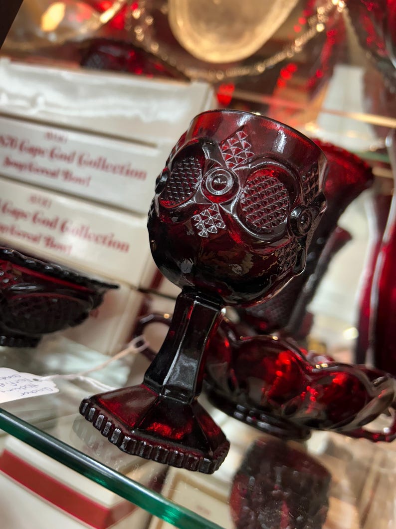 Vintage AVON Cape Cod 1876 Ruby Red Pressed Glass Petite Wine Glasses ...
