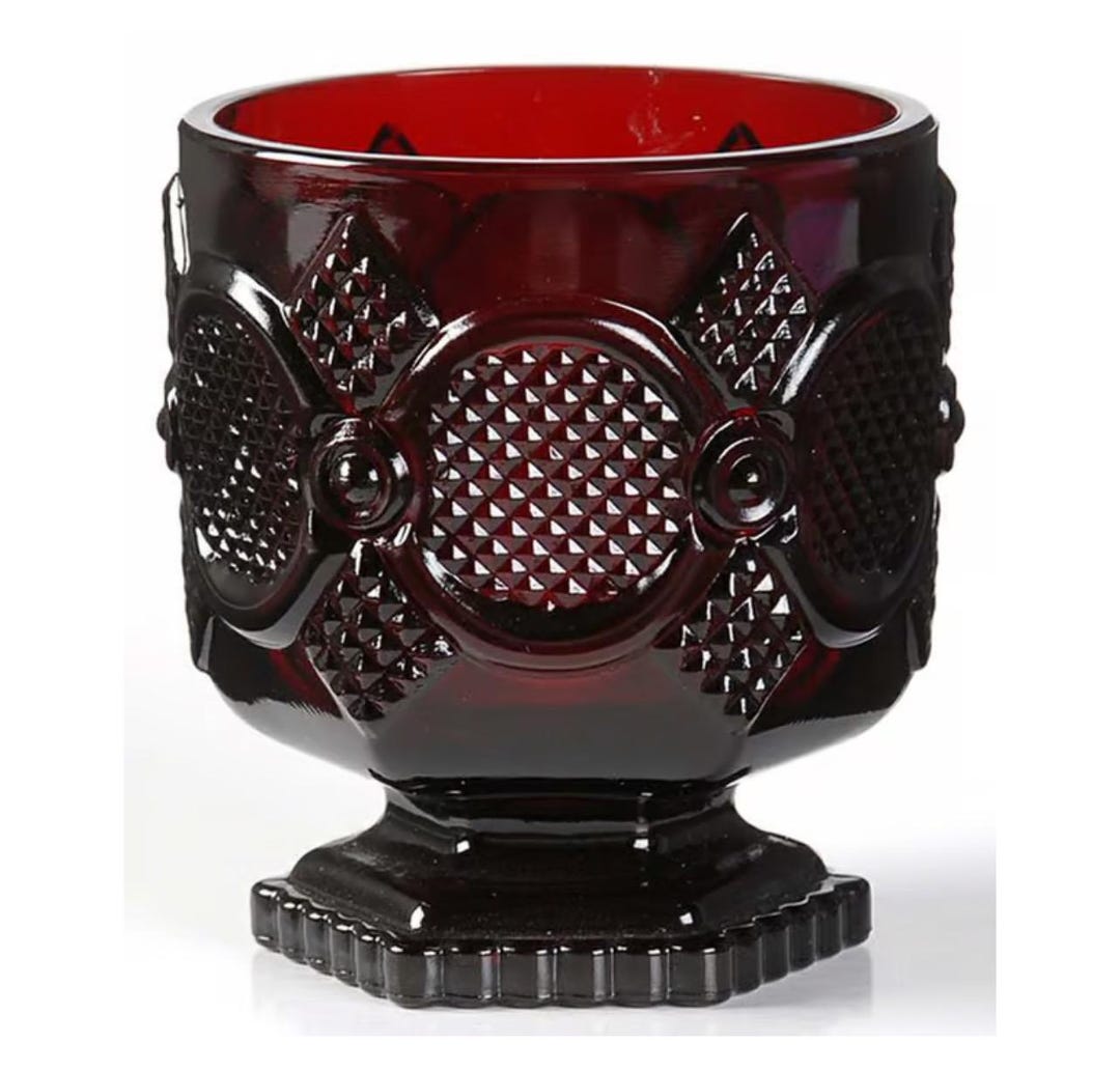 1876 Cape Cod Ruby Red Pressed Glass Vintage Avon Footed Pedestal Glass ...