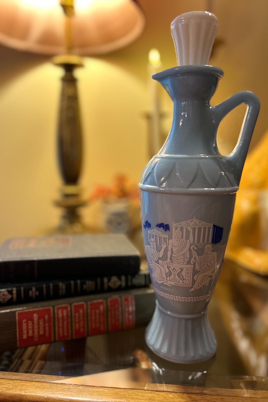 1961 Vintage Jim Beam Milk Glass Blue Greek Decanter With Cork Stopper ...