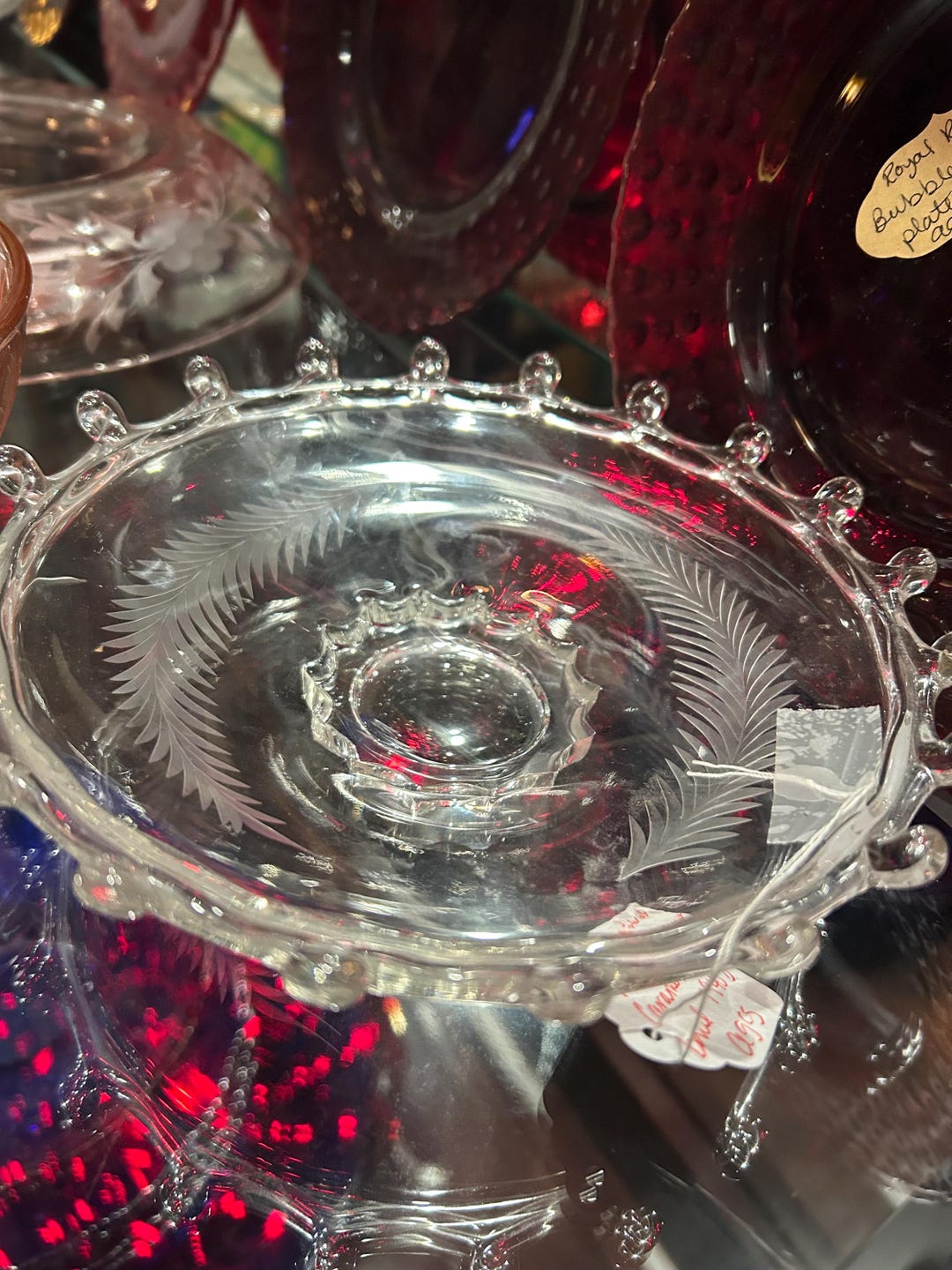 1940s Heisey Dish Vintage Glass Crystal Lariat Pattern Dish Etched Fern ...