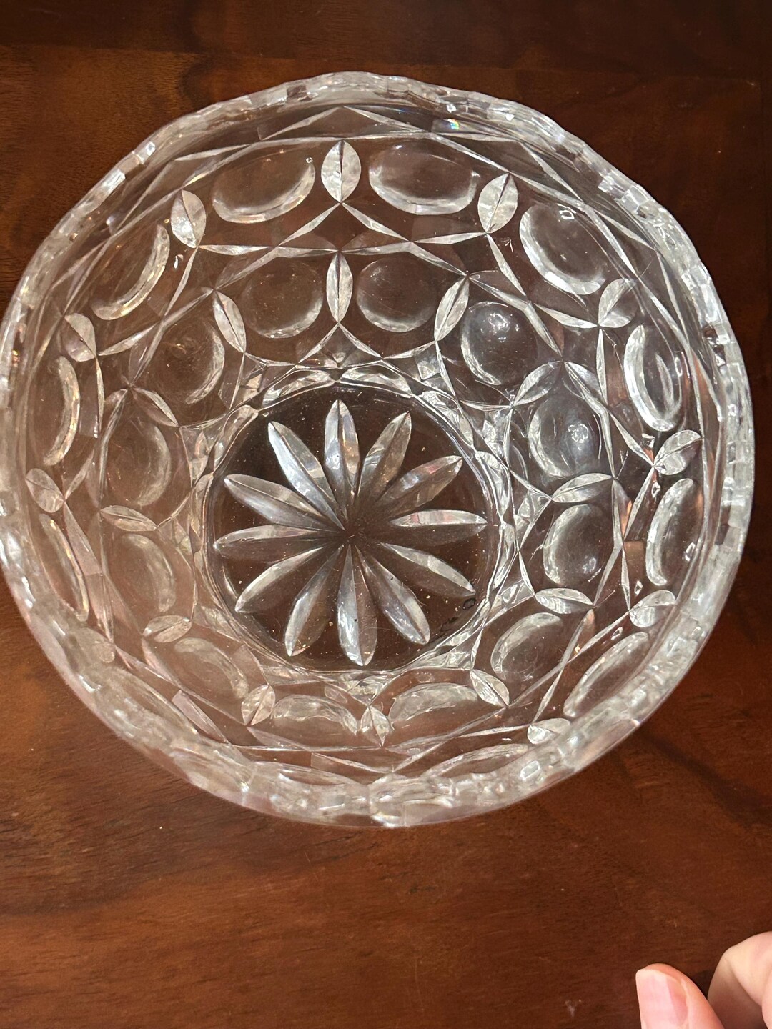 Clear Glass Bubble Prism Pressed Cut Glass Bowl With Scalloped Edge ...