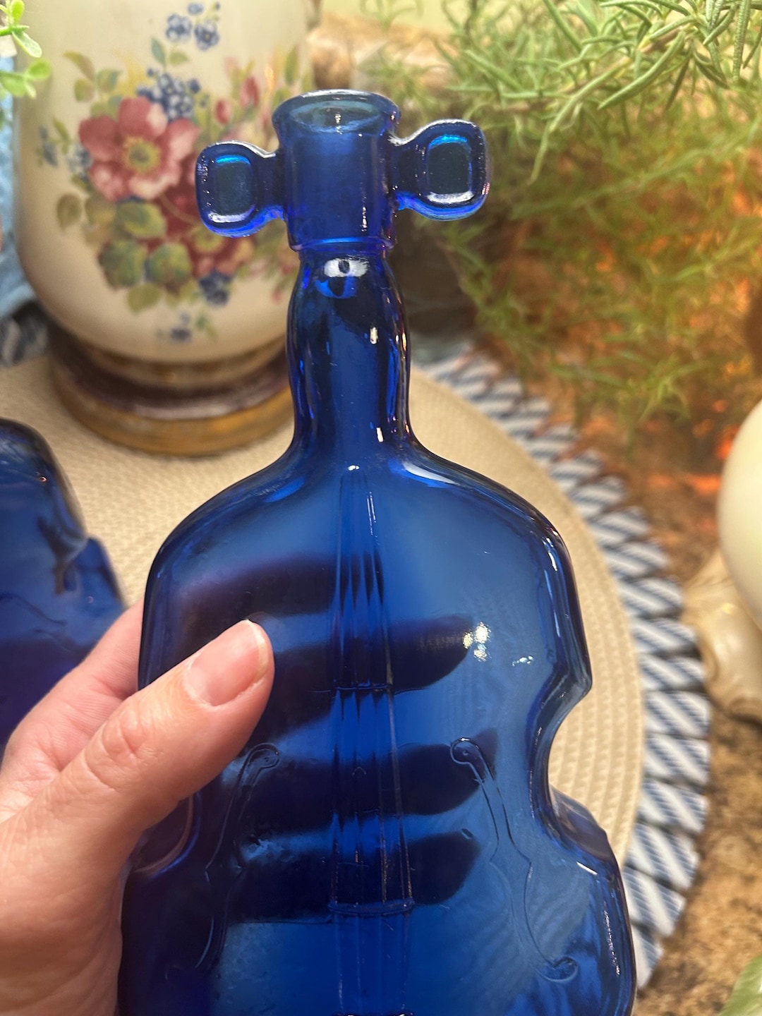 Vintage 8" Cobalt Blue Glass Bottle Vase Cello Violin Fiddle Shape ...
