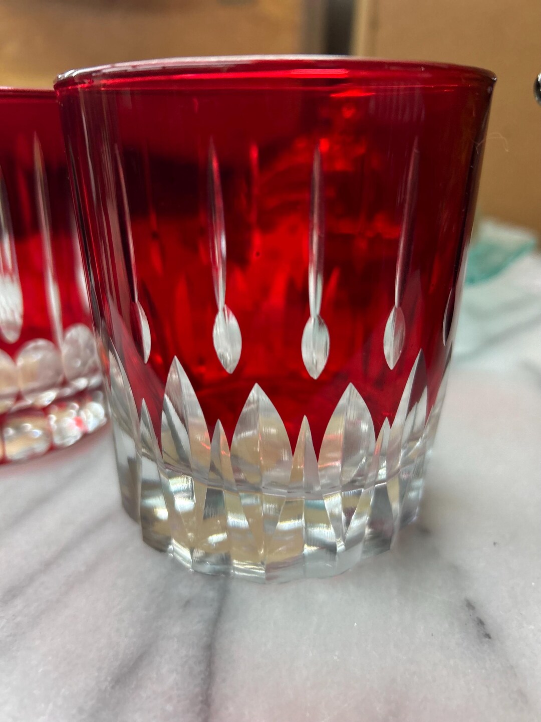 Wilshire Jewel Cut Glass Czech Style Ruby Red Glasses Set of 2 - Etsy