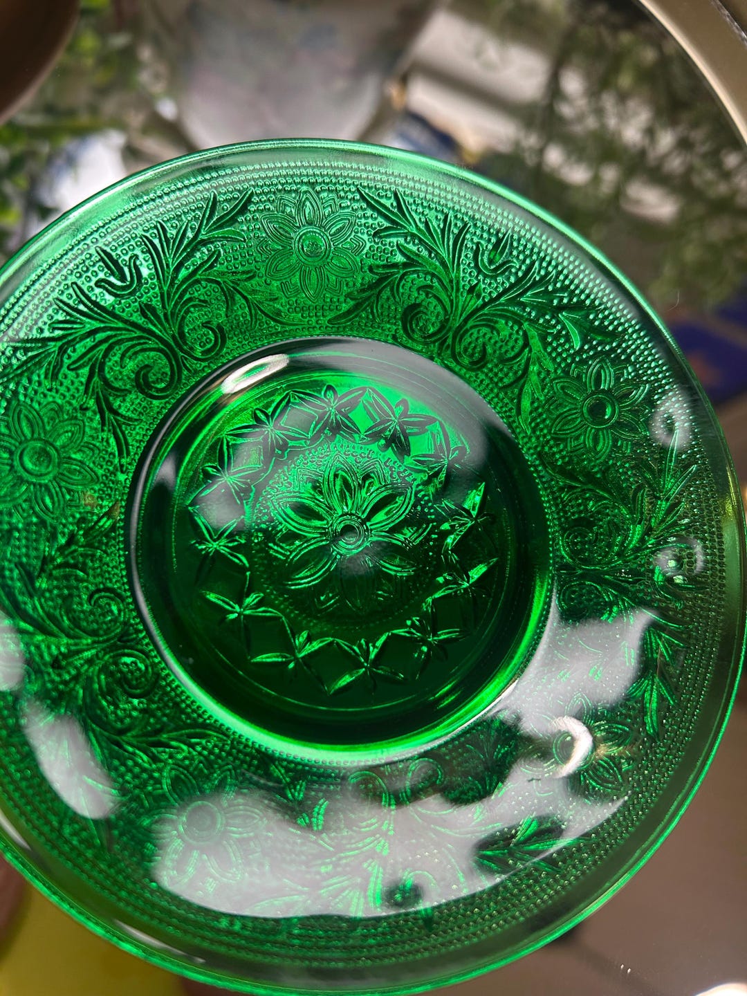 Emerald Green Oatmeal Sandwich Glass Pressed Glass Saucer for Oatmeal ...