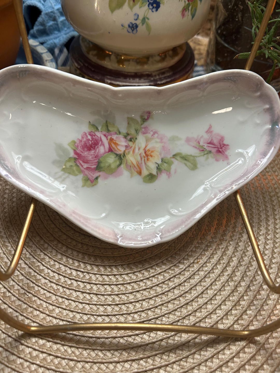 Antique Floral Ceramic Crescent Dish, Cottagecore Decor - Etsy