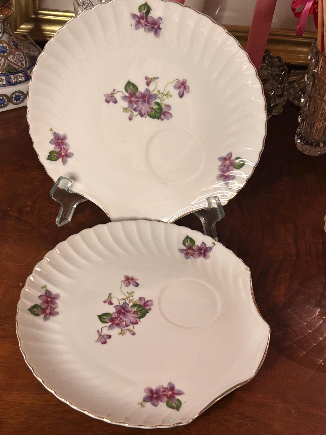 Purple Violet Pansy Viola Shell Shape Snack Plates Set of 2 Japan ...