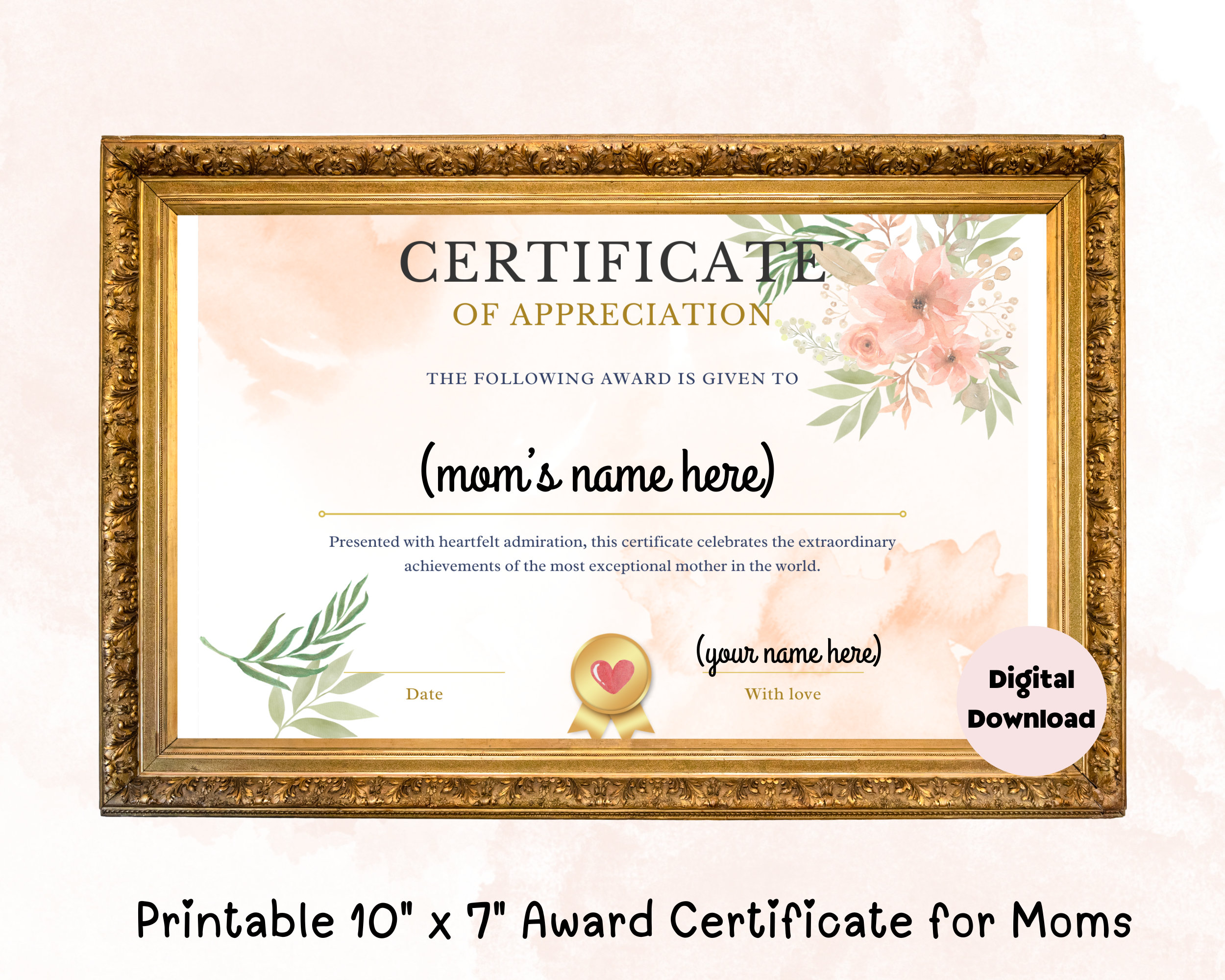 Printable Mother's Day Certificate of Appreciation, Unique Way to ...