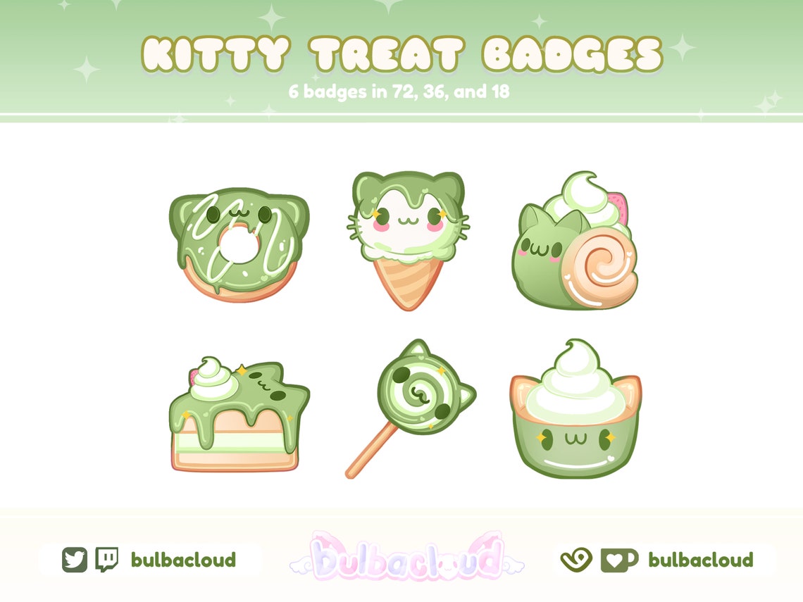 Kitty Treat Sub Badges green Matcha for Twitch/youtube/discord Stream ...