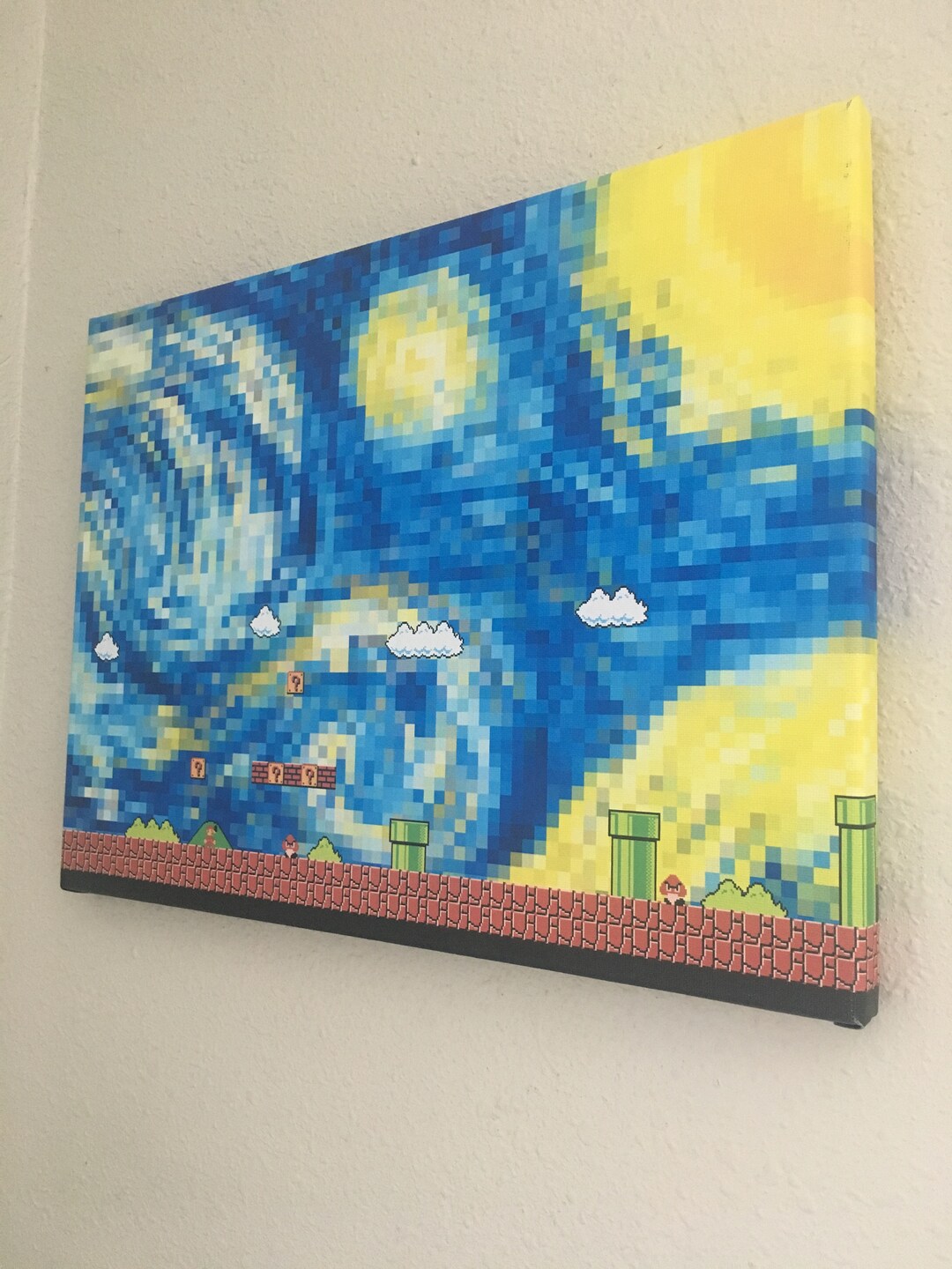 Starry Night in Super Mario World - Wrapped Canvas Print Wall Art 20x16 ...