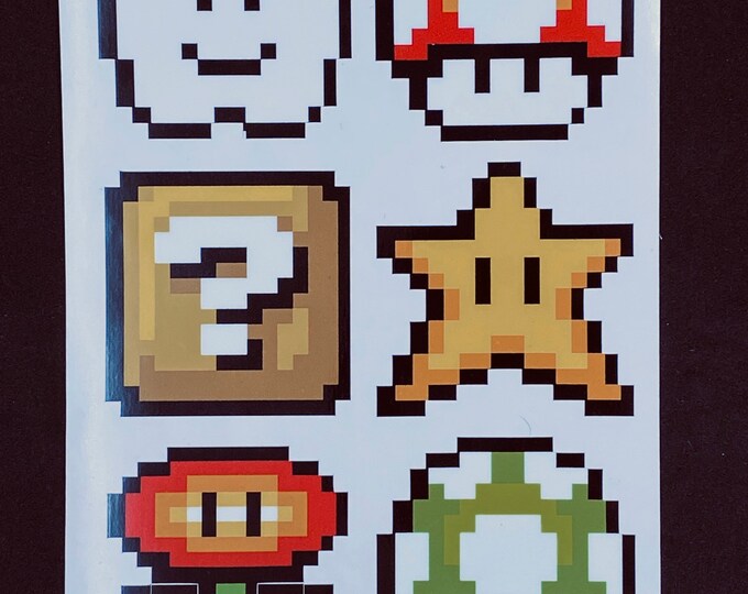 Mario Power Ups Pixelated Sticker Pack // Super Mario Video Game ...