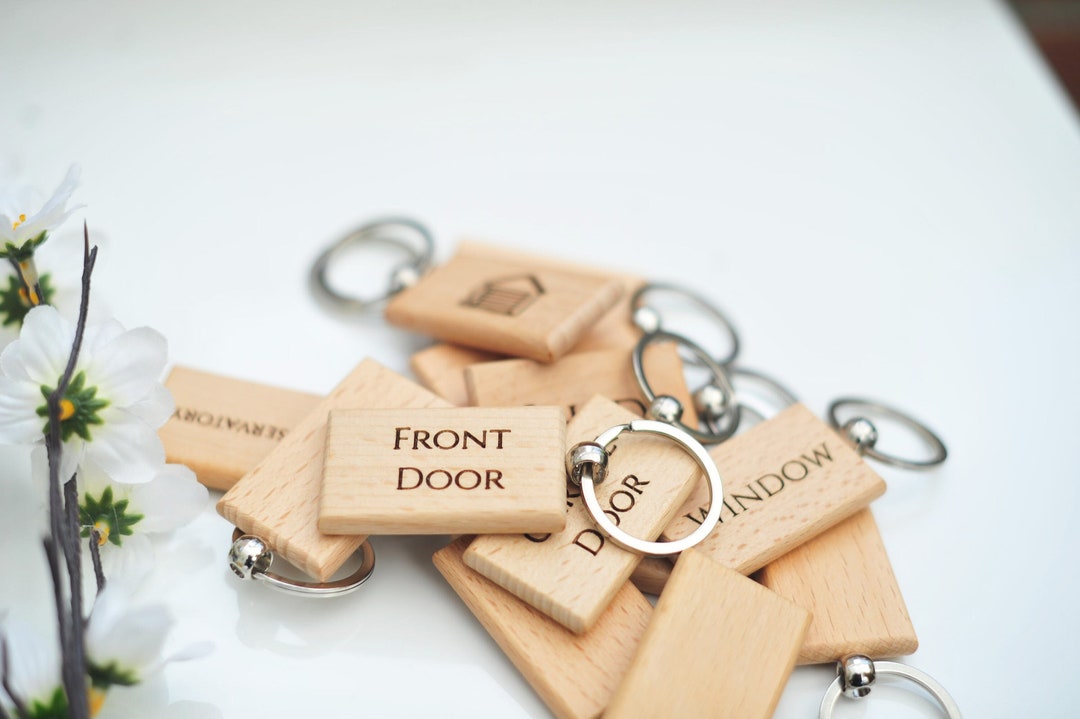 House Key Tags, House Key Fobs, Labelled House Keyrings, Wooden House ...