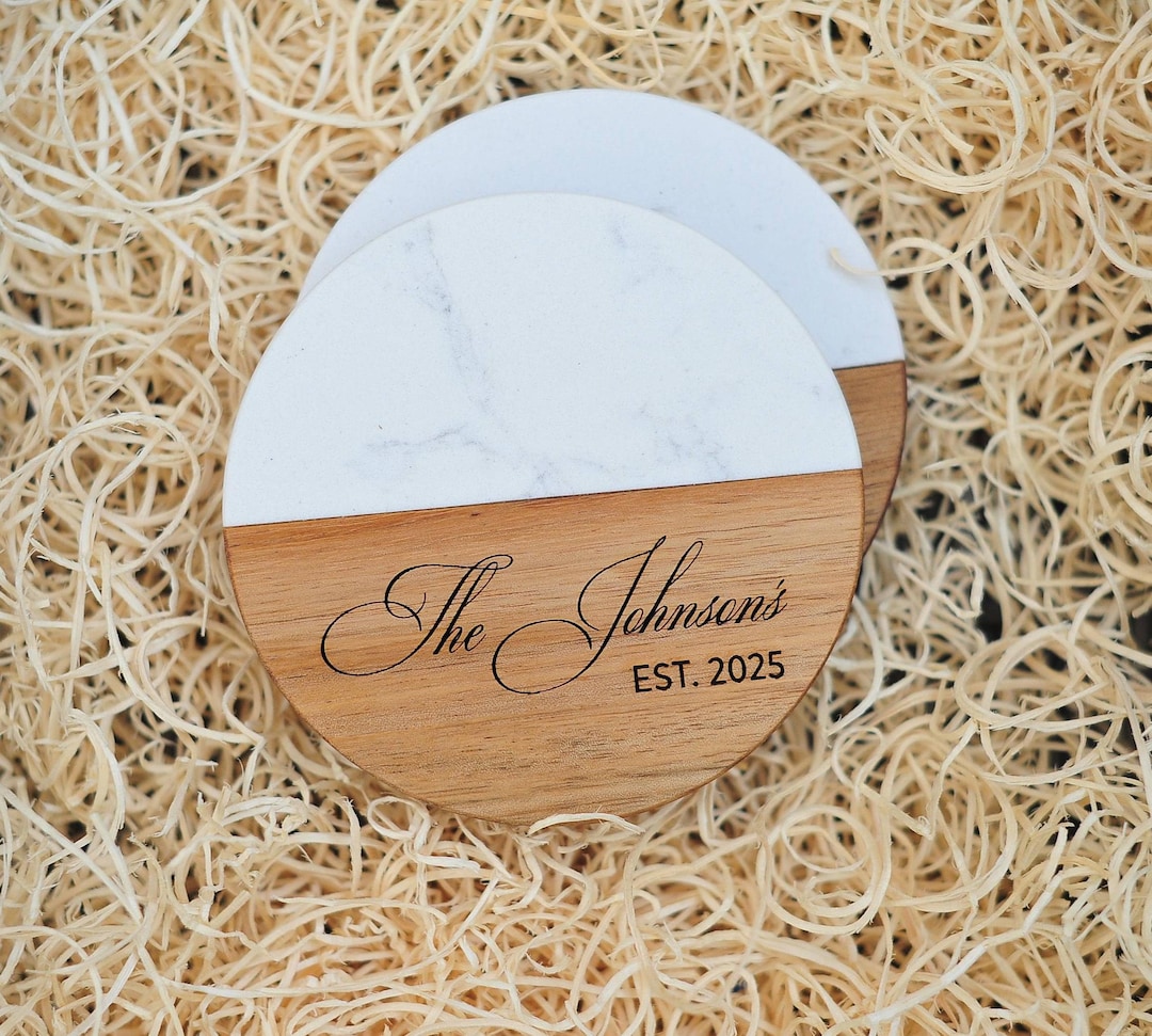 Custom Engraved Marble Wood Coasters, Personalized Gifts Coaster Set ...