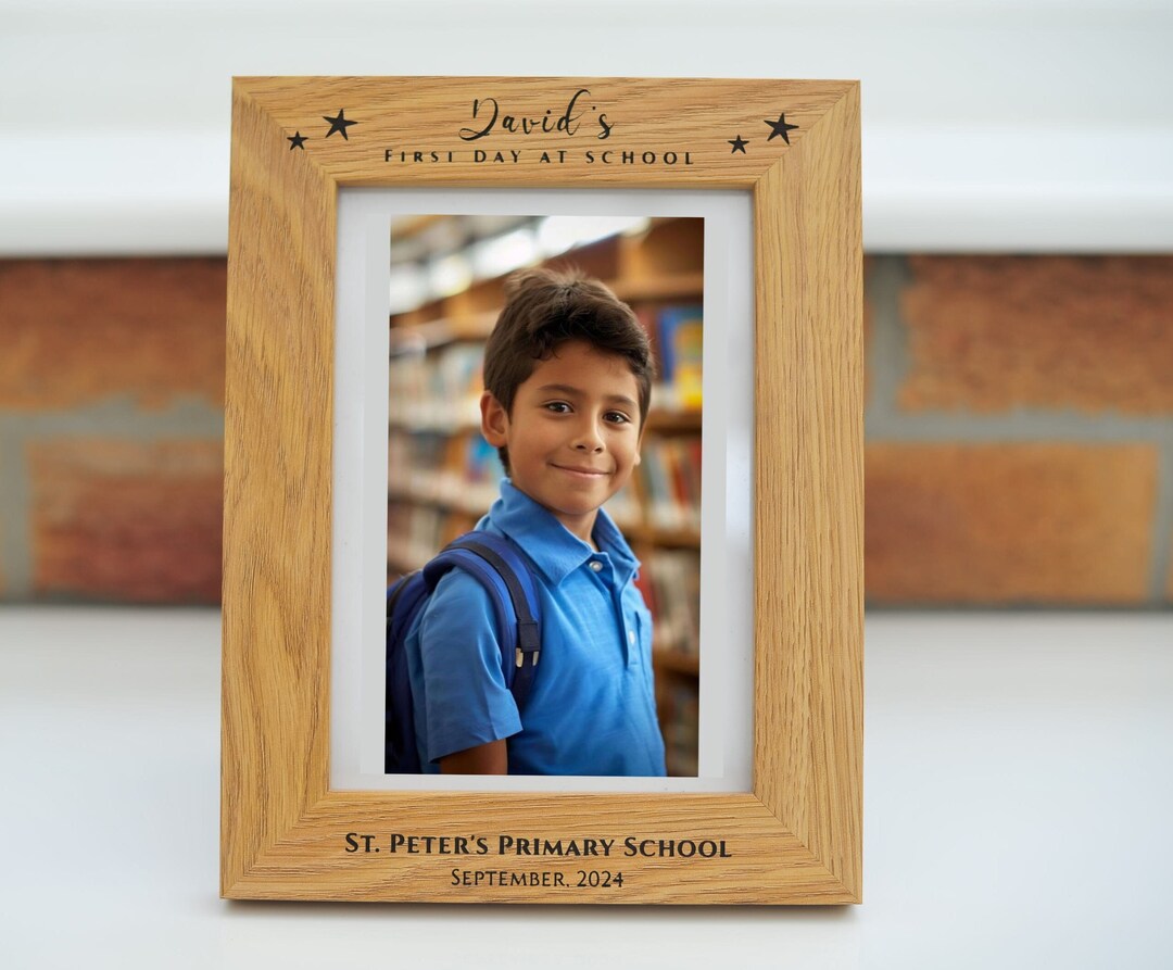 First Day at School Frame, Engraved Wooden Photo Frame, Personalised ...