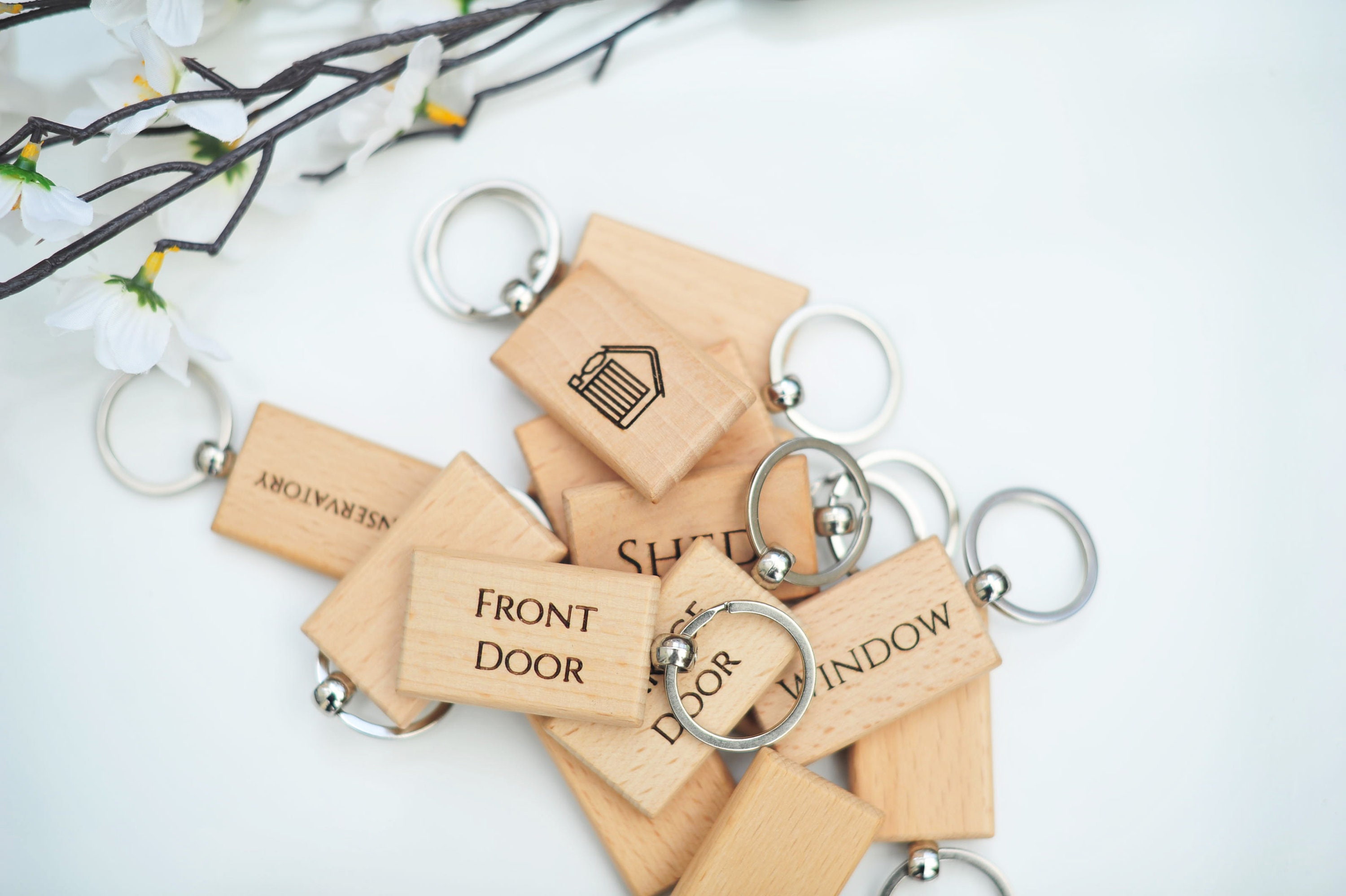 House Key Tags, House Key Fobs, Labelled House Keyrings, Wooden House ...