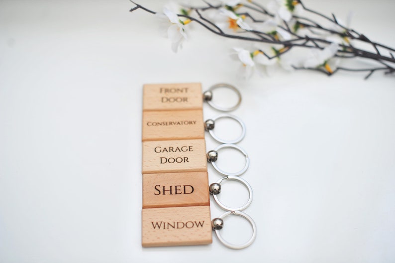 House Key Tags, House Key Fobs, Labelled House Keyrings, Wooden House ...