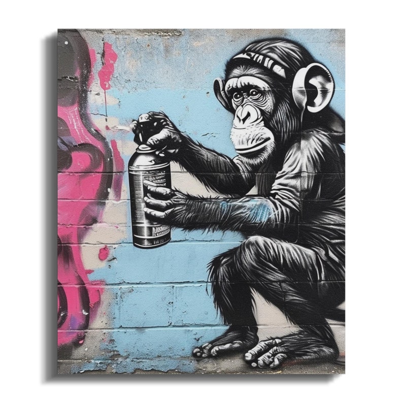 Urban Monkey Graffiti Art Canvas, Street Art Wall Decor, Colorful ...