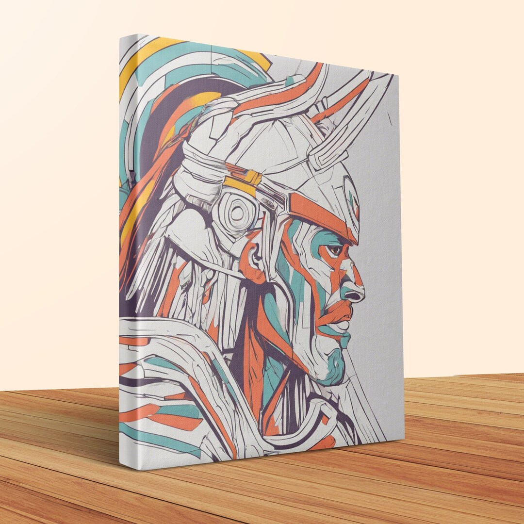 Modern Samurai Warrior Art Print, Colorful Japanese Traditional Helmet ...