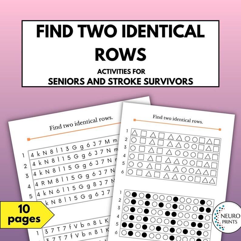 Matching Rows Stroke Recovery Worksheets/dementia Simple Activity Pages ... Matching Rows Stroke Recovery Worksheets/dementia Simple Activity Pages ...