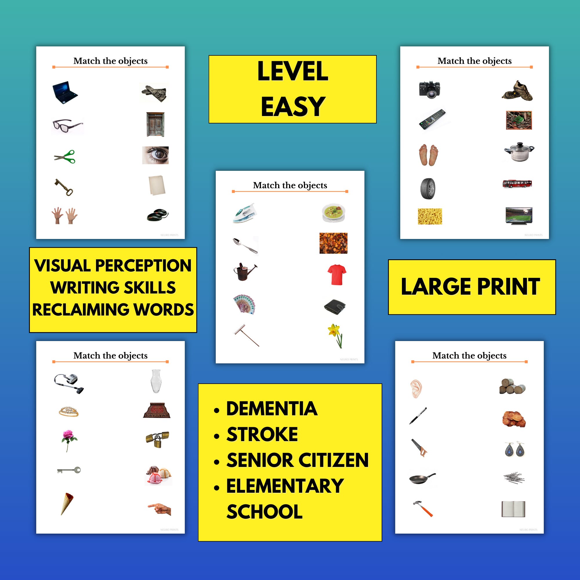 Match the Objects /stroke Recovery Worksheets/dementia Simple Activity ...