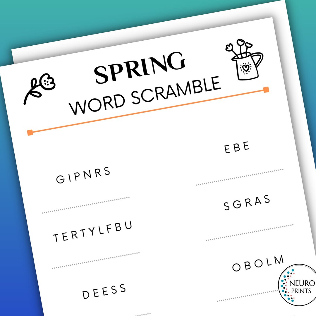 Spring Word Scramble/fun Games for Senior Citizens/stroke Recovery ...