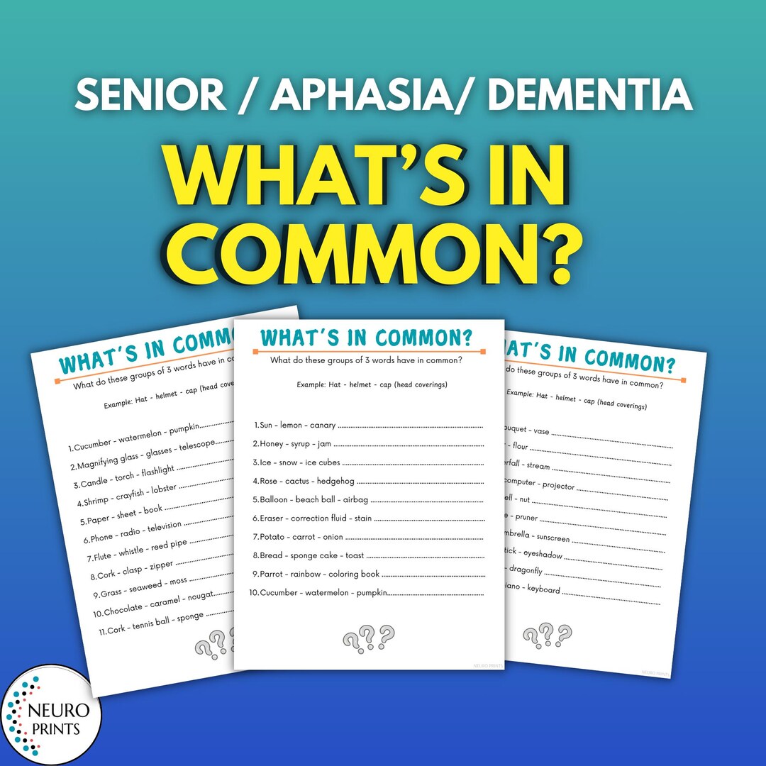 Aphasia Exercises/memory Loss Care/stroke Recovery Worksheets/dementia ...