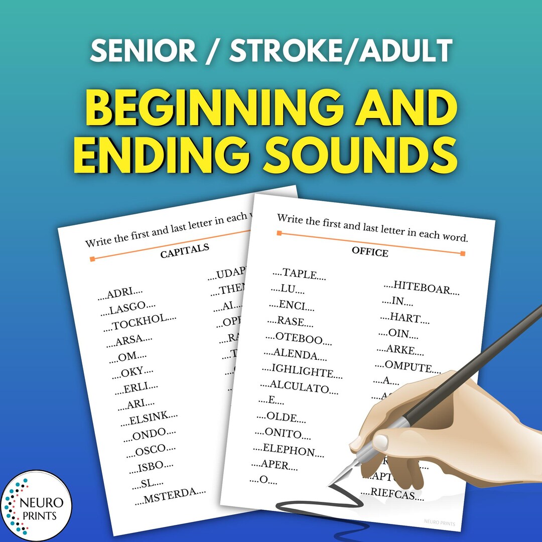 Stroke Aphasia Activities/beginning and Ending Sounds/ Instant Download ...