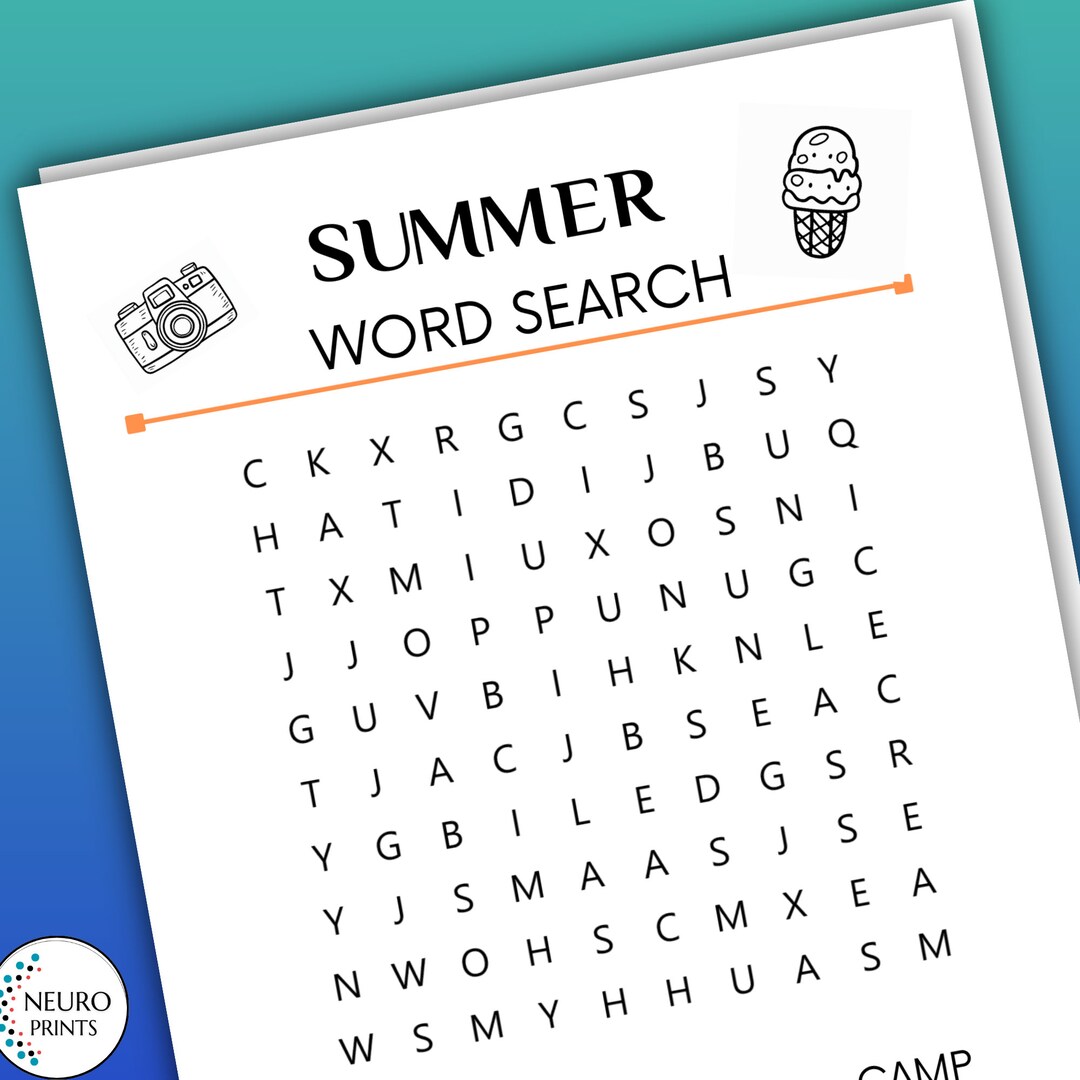 Summer Word Search/fun Games for Senior Citizens/stroke Recovery ...
