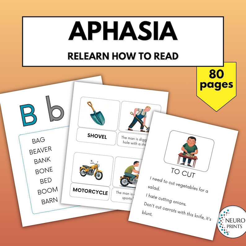 Aphasia Stroke Recovery Worksheets/relearn How to Read/ Adults Speech ...