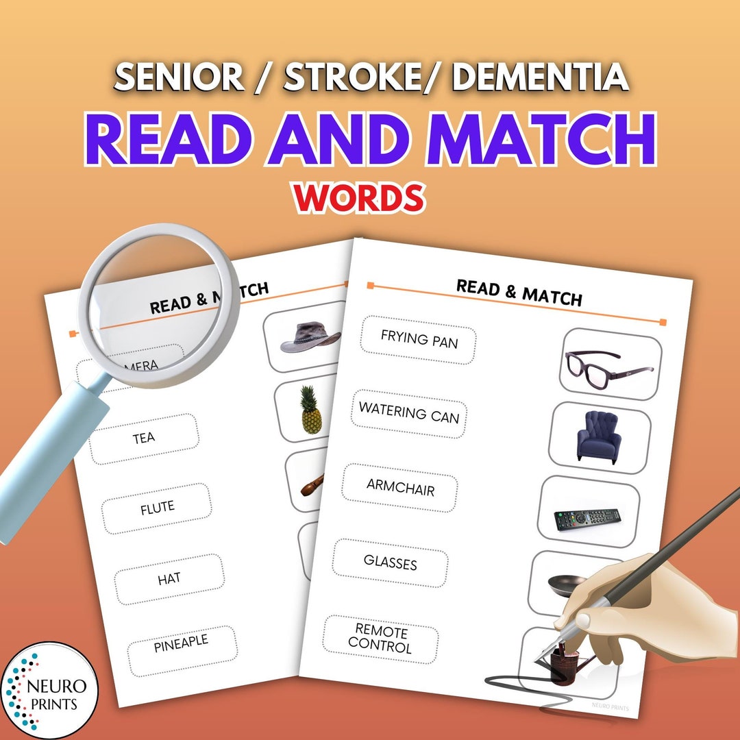 Stroke Dementia Recovery Worksheets/ Read and Match Reading Exercise ...