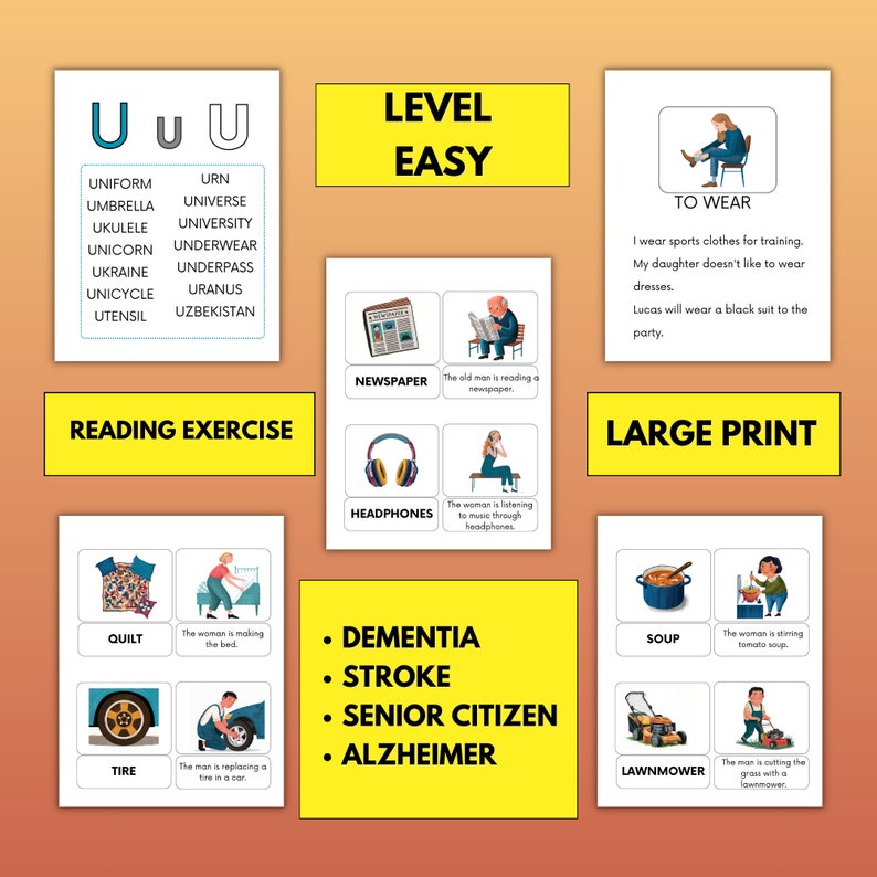 Aphasia Stroke Recovery Worksheets/relearn How to Read/ Adults Speech ...