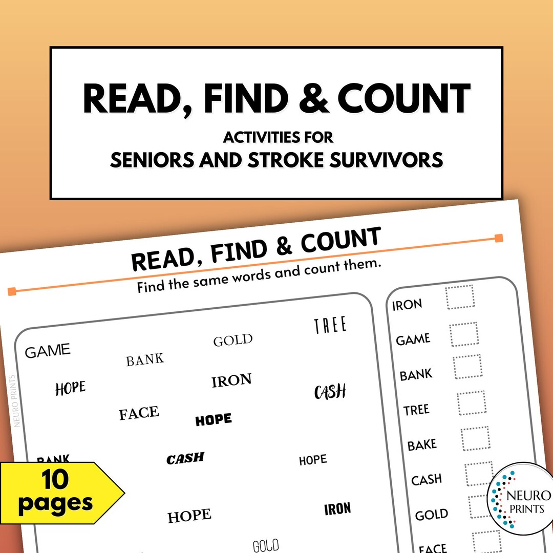 Stroke Read, Find and Count Exercise/ Dementia Activities/ Games for ...