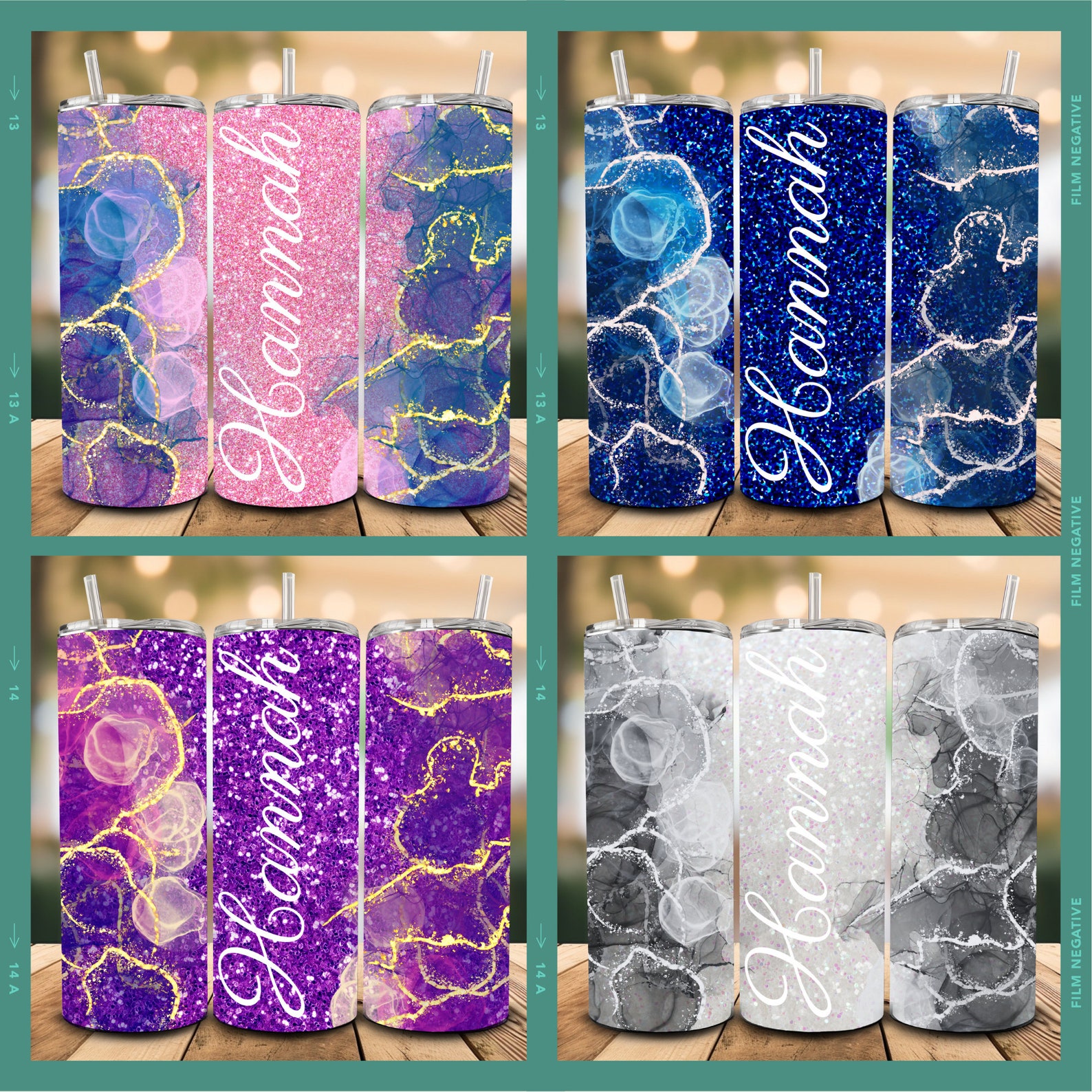 Glitter Bubbles Bundle 10 Add a Name Seamless Tumbler Wrap PNG & PDF ...
