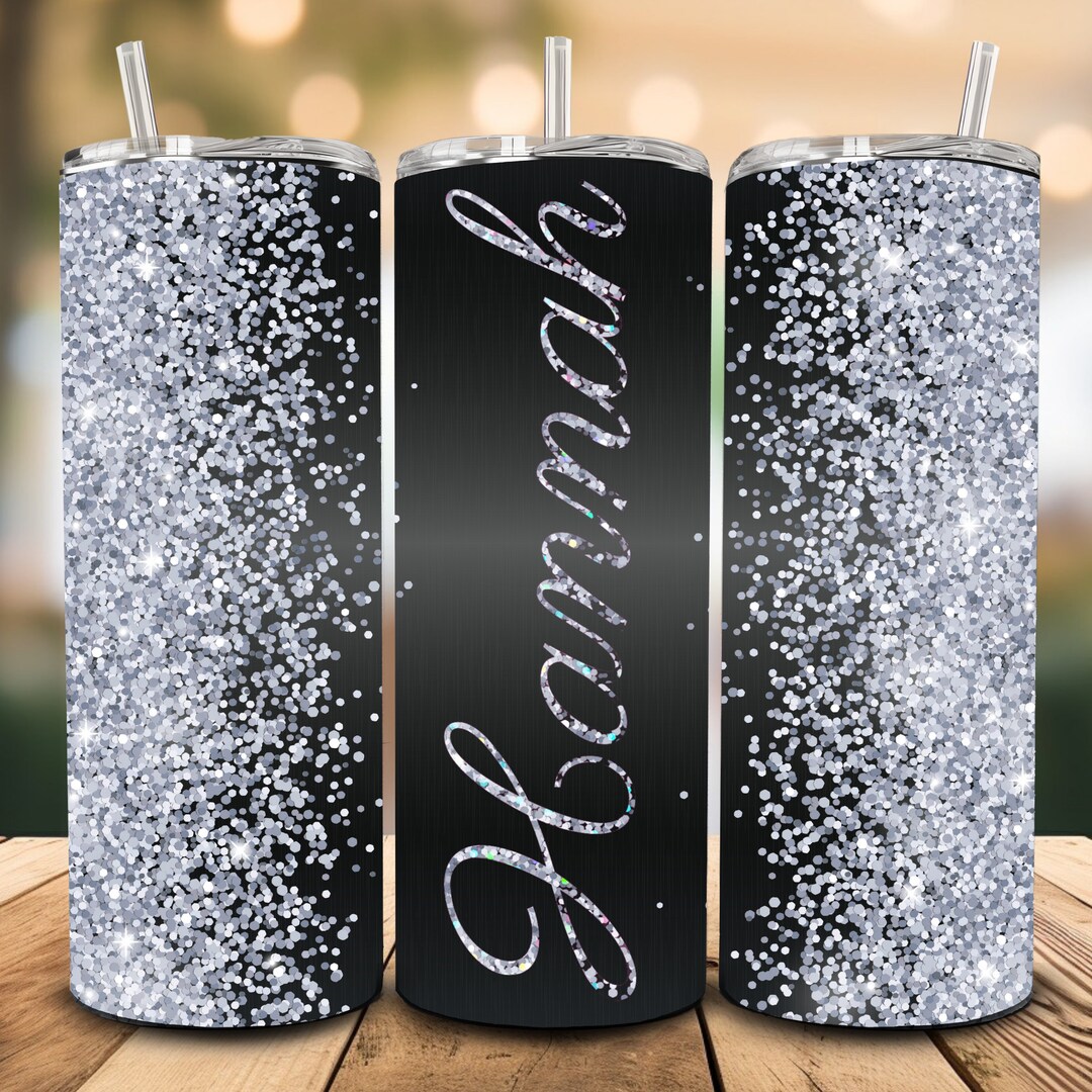 Silver Glitter Add a Name Seamless Tumbler Wrap PNG & PDF, 20oz Skinny ...