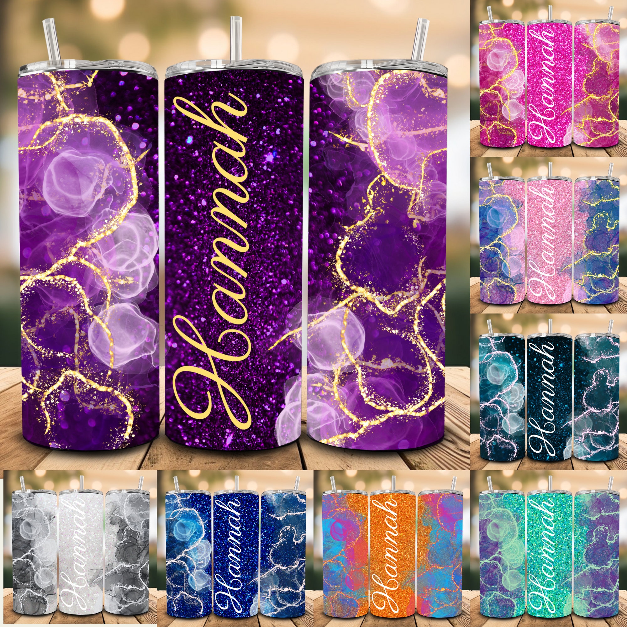 Glitter Bubbles Bundle 10 Add a Name Seamless Tumbler Wrap PNG & PDF ...