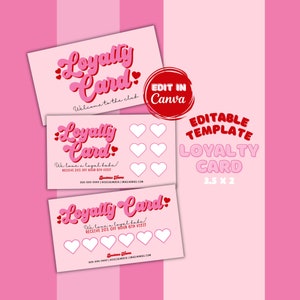 Pink Red Loyalty Card Canva Template DIY Editable Card Small Business ...