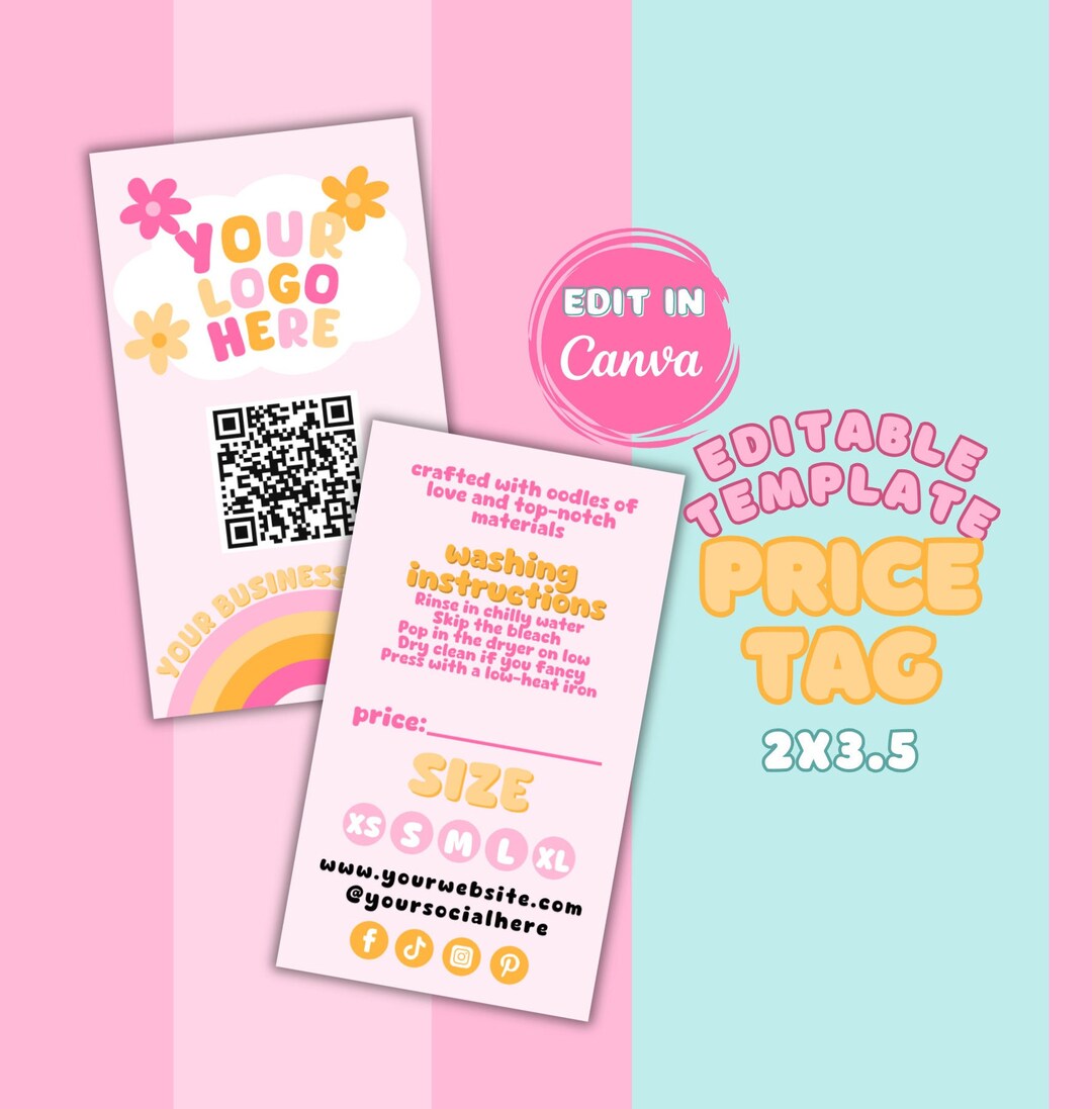 Editable Canva Price Tag Template | Pink Orange Funky Rainbow Theme ...