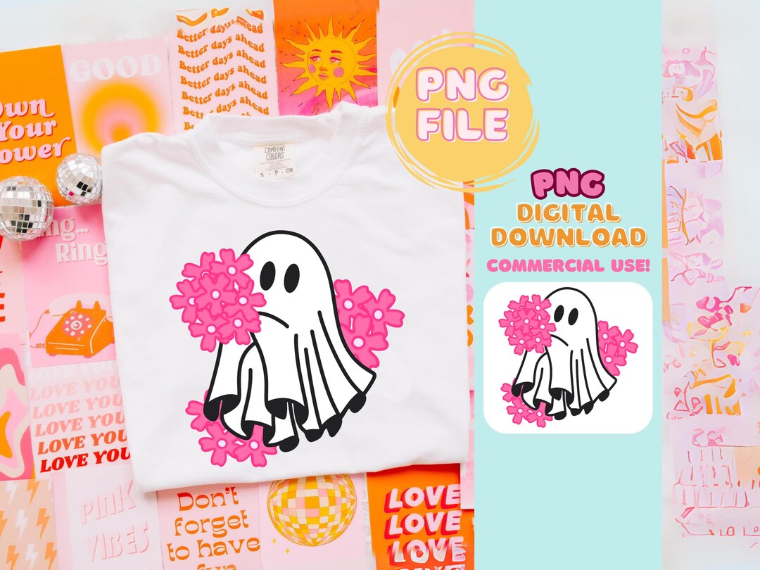 Ghost With Pink Flowers PNG Cute Halloween Digital Download Floral ...