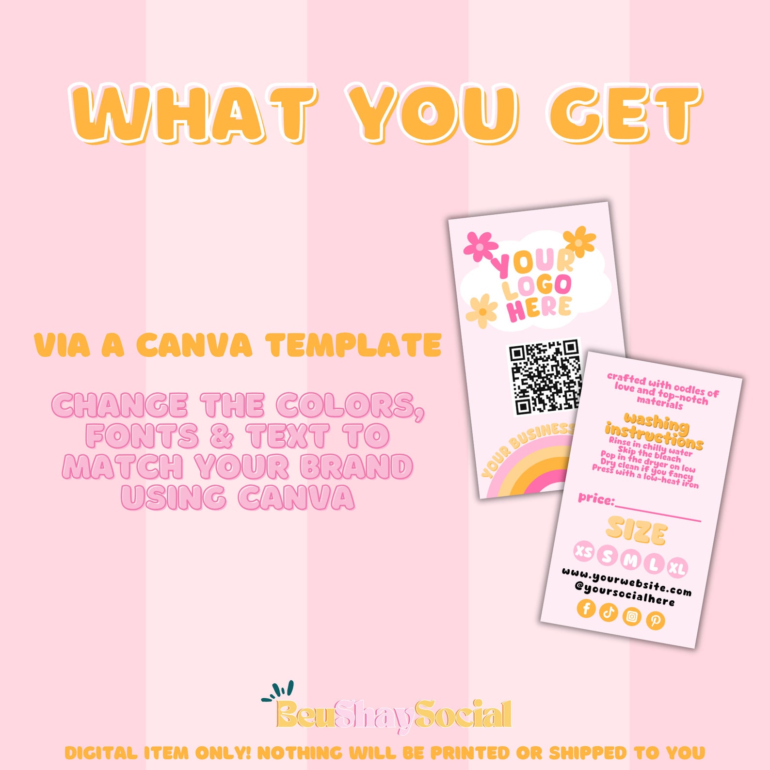 Editable Canva Price Tag Template Pink Orange Funky Rainbow Theme ...