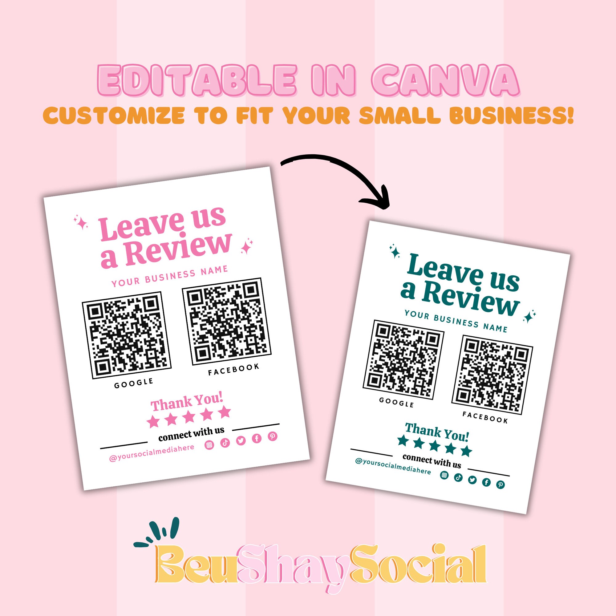 Leave Us a Review Sign - DIY Editable Canva Template - QR Code Sign ...