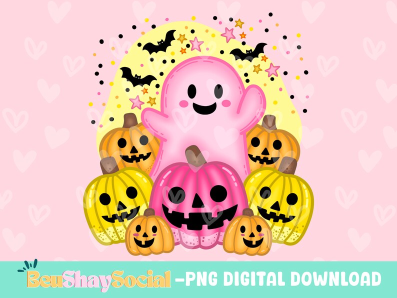 Groovy Pumpkin Ghost and Bats PNG Halloween Digital Download Retro ...