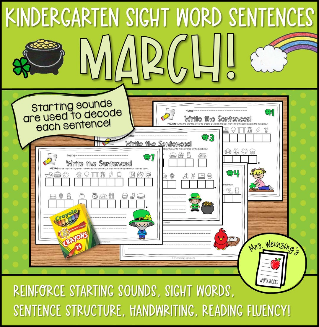Kindergarten Sight Word Sentences for March! - Etsy