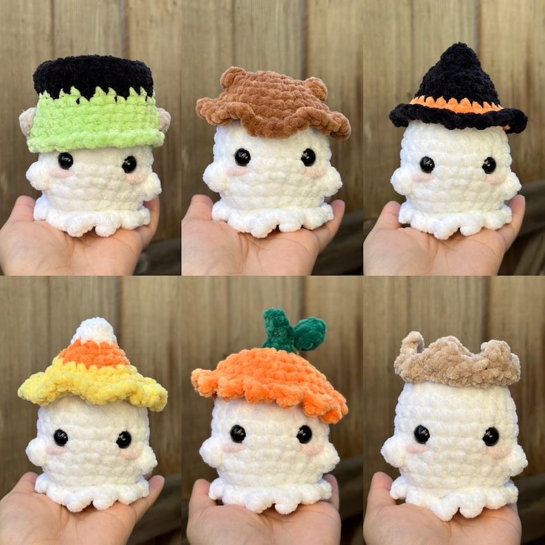 Mini Crocheted Ghost With Hats Plushie Amigurumi | Halloween - Etsy